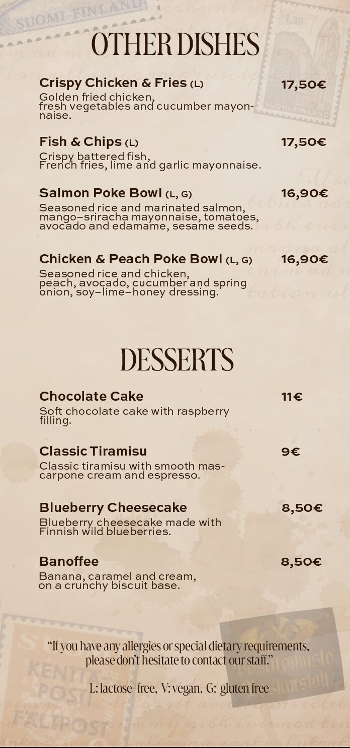 Bistro menu at Leima Kitchen and Bar in Rovaniemi - StayLapland